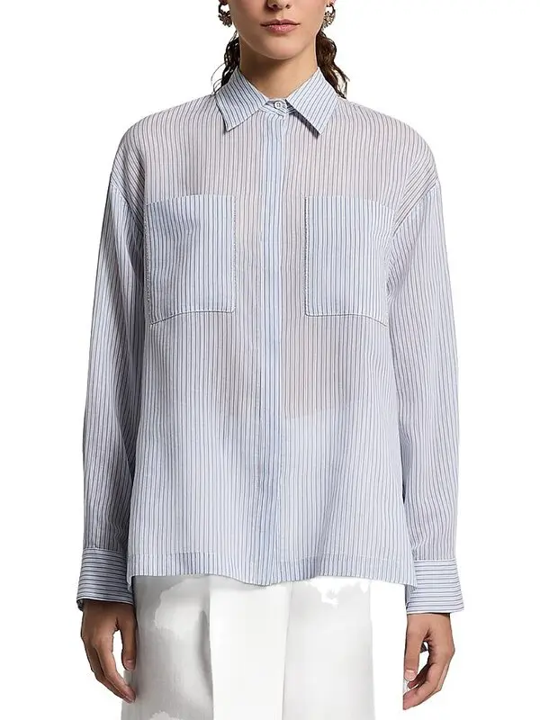 Peserico Striped Patch Pocket Shirt - Cornlower Blue