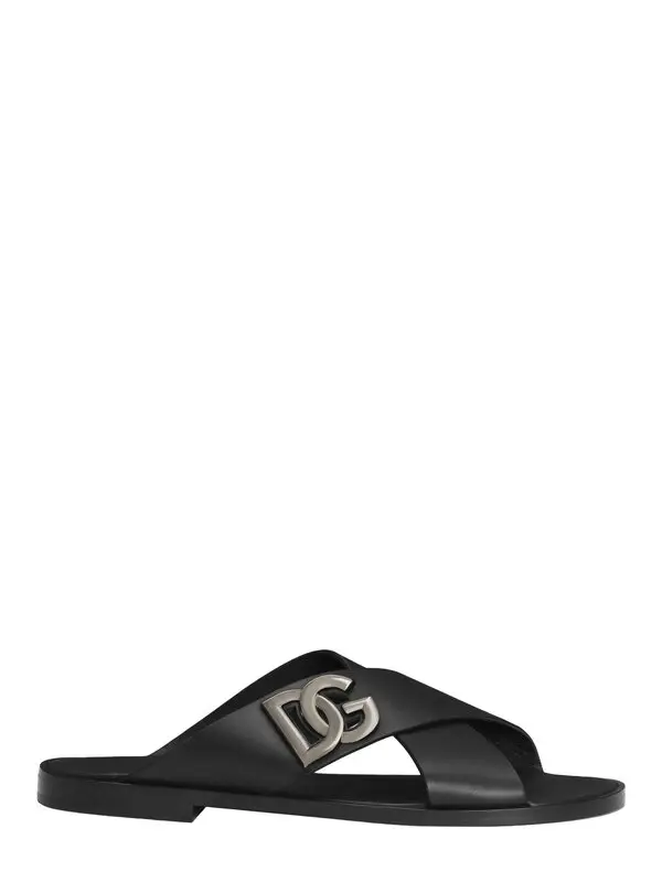 Dolce & Gabbana Calfskin Sandals With Dg Logo - Black