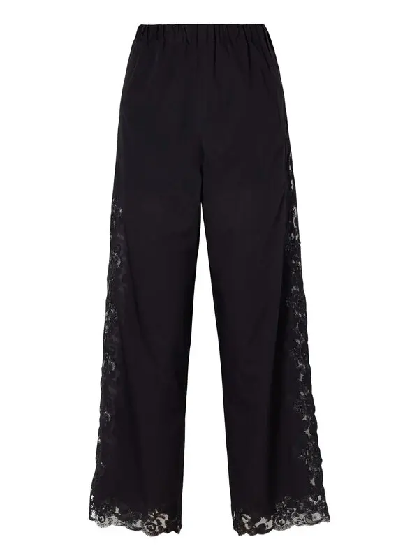 Loretta Caponi Yasmin Lace-trimmed Straight-leg Pants - Black
