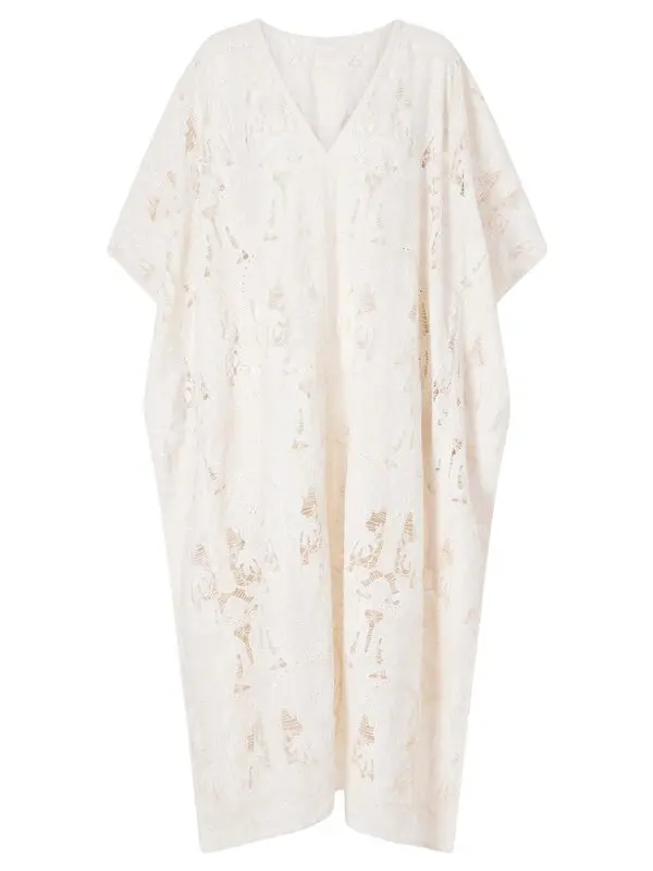 Loretta Caponi Atrani Embroidered Cotton-blend Midi Dress - Neutrals