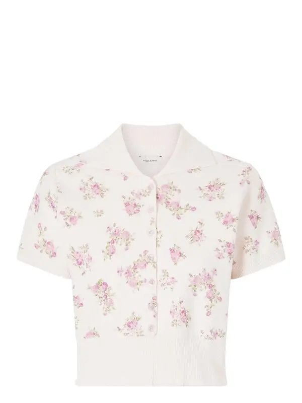 Magda Butrym Floral-print Cotton Polo Shirt - Cream