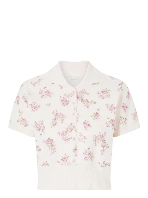 Magda Butrym Floral-print Cotton Polo Shirt - Neutrals