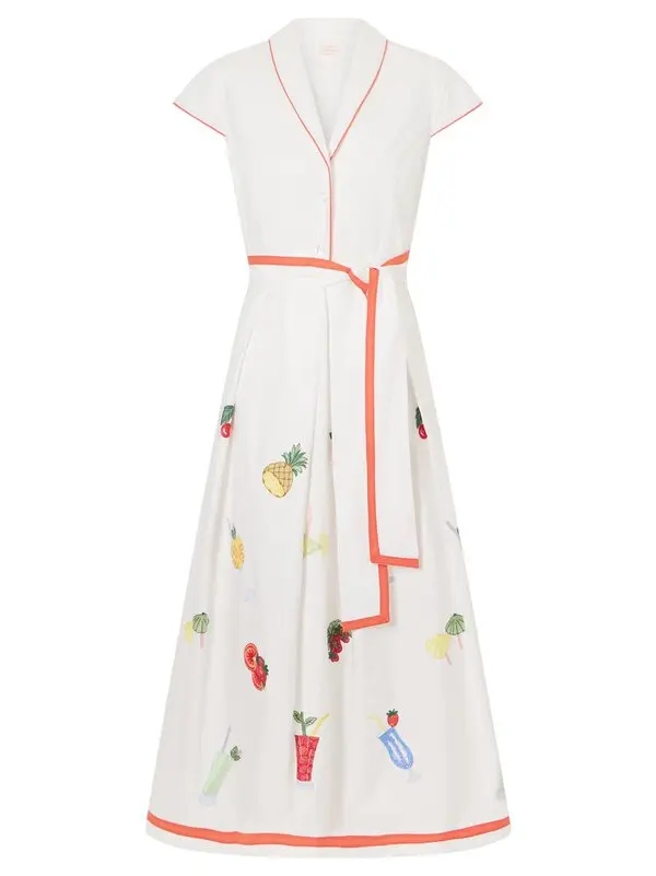 Loretta Caponi Giardino Belted Embroidered Cotton-poplin Dress - White