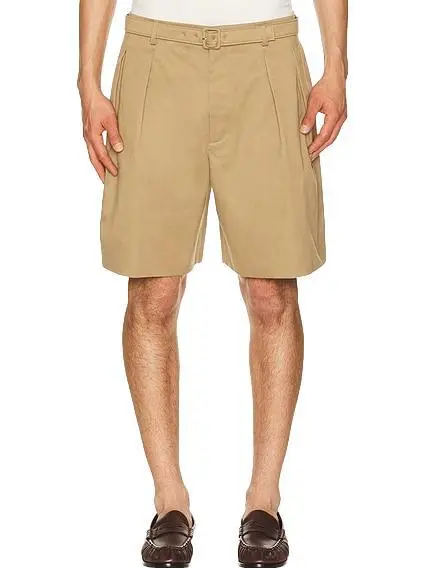 Saint Laurent Pleated Twill Shorts - Camel