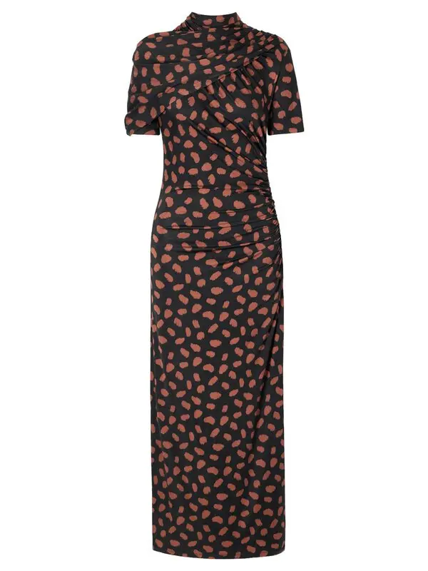 Johanna Ortiz Gathered Printed Jersey Midi Dress - Black