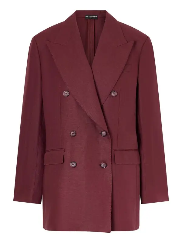 Dolce & Gabbana Double-breasted Oversized Linen Blazer - Burgundy