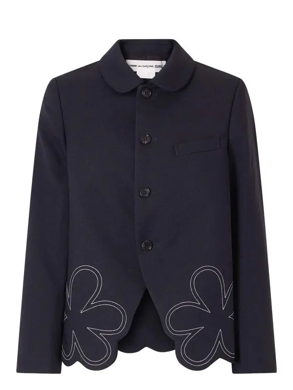 Comme Des Garçons Embroidered Gabardine Blazer - Navy