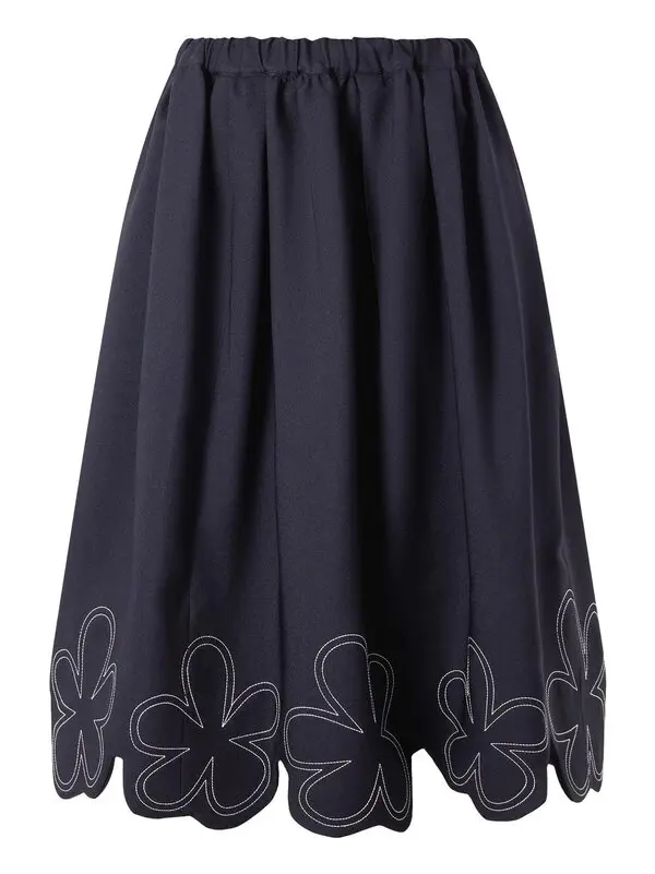 Comme Des Garçons Embroidered Gabardine Midi Skirt - Blue