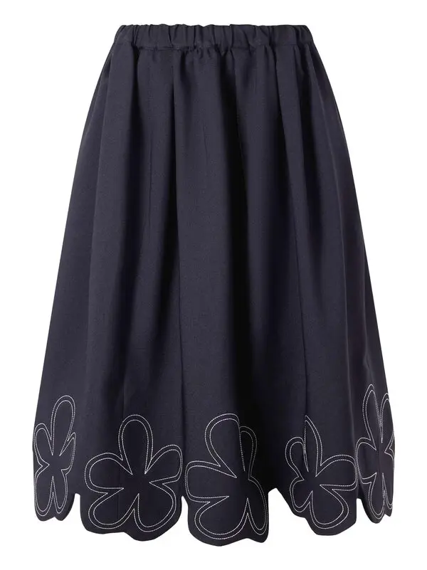 Comme Des Garçons Embroidered Gabardine Midi Skirt - Navy