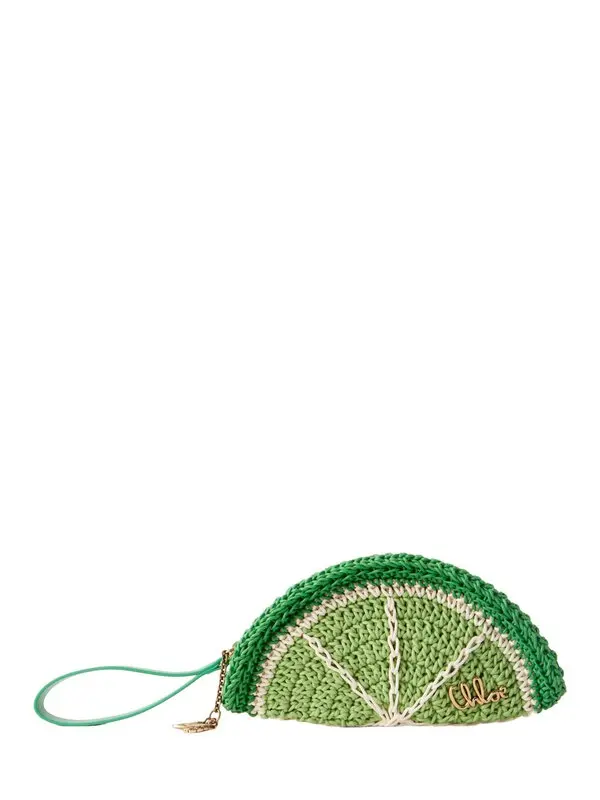 Chloé Tropicus Leather-trimmed Woven Clutch - Lime Green
