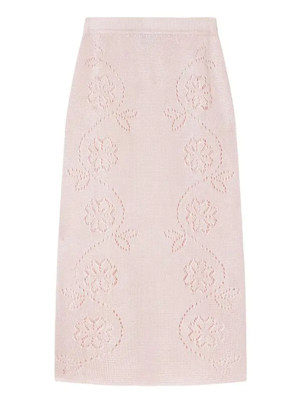 Calle Del Mar Embroidered Knitted Midi Skirt - Pink
