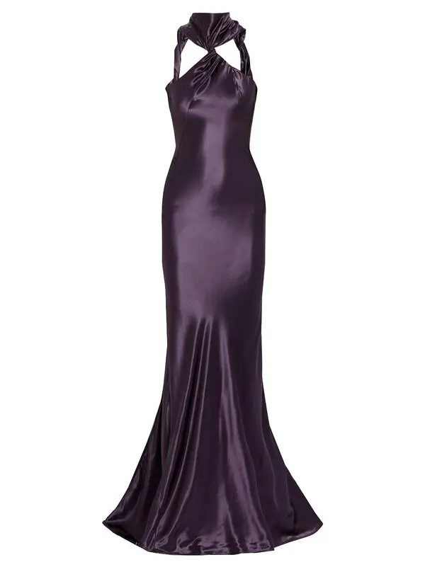 Attico Open-back Twisted Satin Gown - Dark Purple