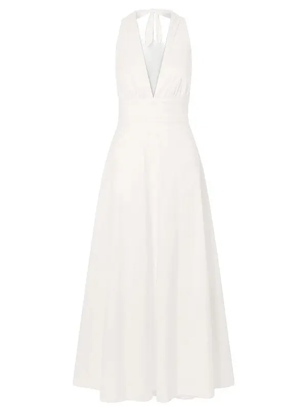 Bernadette Marilyn Organic Cotton-blend Poplin Halterneck Maxi Dress - White