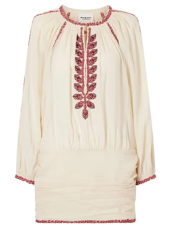 MARANT ETOILE Ludy Floral-embroidered Organic Cotton Mini Dress - Beige