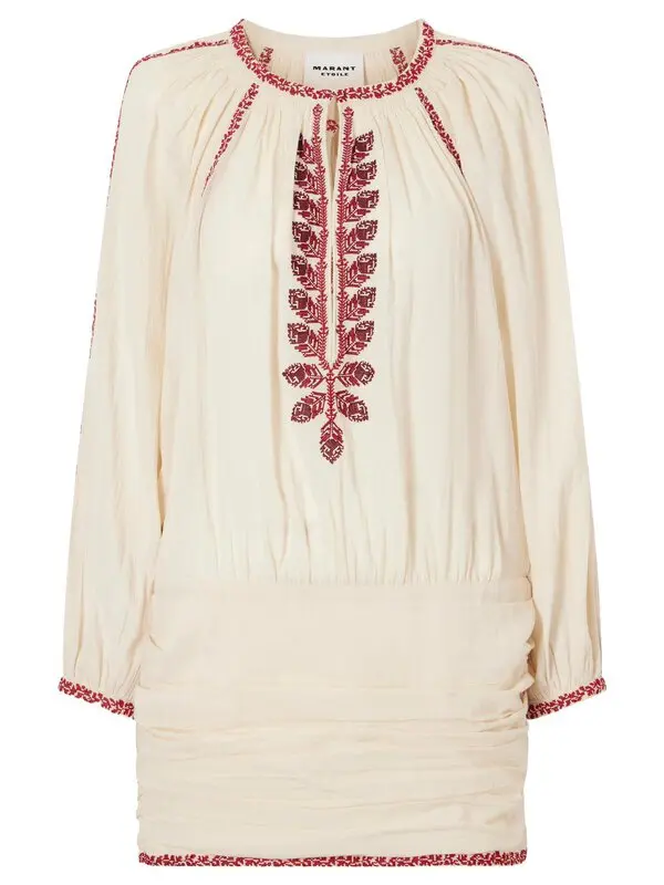MARANT ETOILE Ludy Floral-embroidered Organic Cotton Mini Dress - Beige