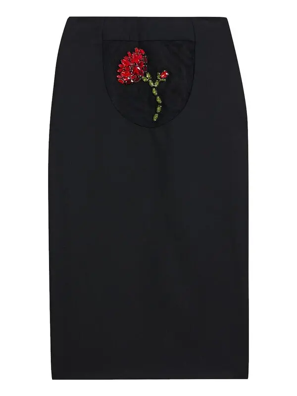 Simone Rocha Crystal-embellished Mesh-paneled Twill Midi Skirt - Black