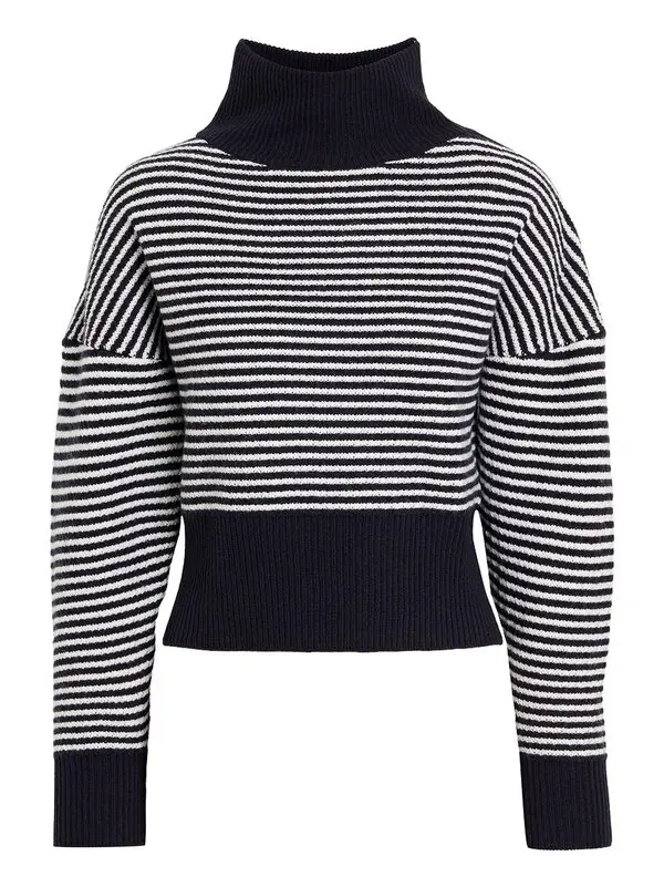 Max Mara Striped Wool And Cashmere-blend Turtleneck Sweater - Midnight Blue