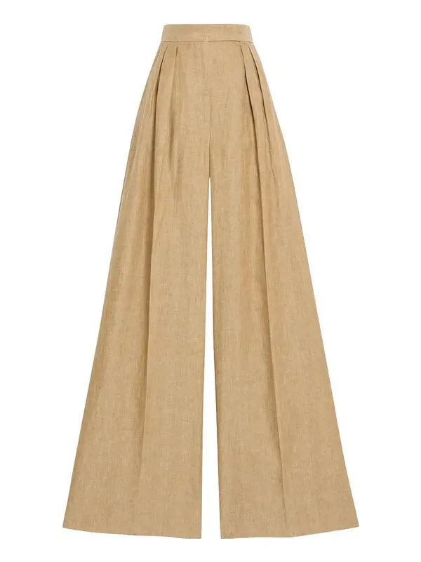 Max Mara Rauche Pleated Linen Wide-leg Pants - Light Brown