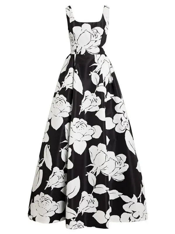 Carolina Herrera Floral-print Faille Gown - Black