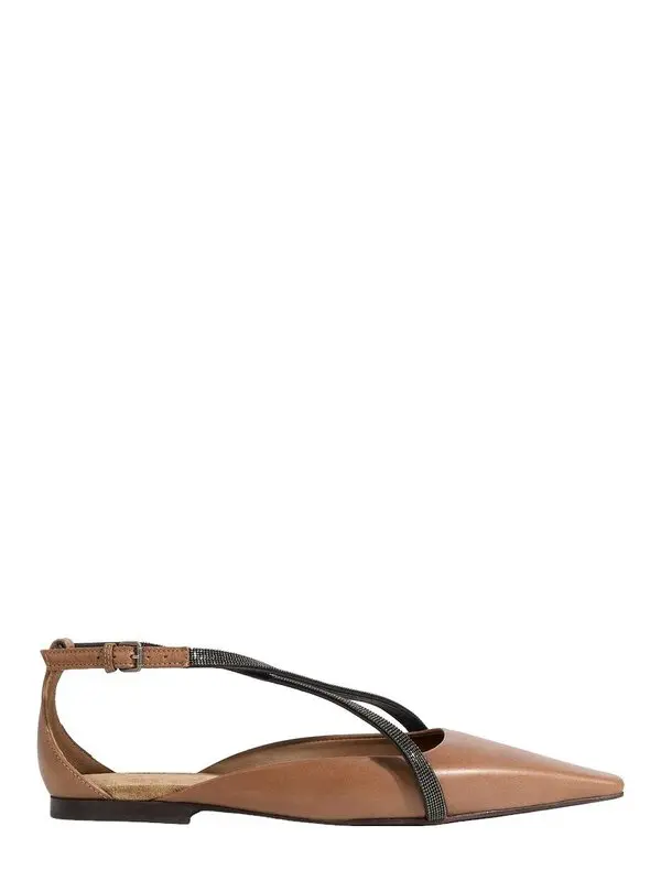 Brunello Cucinelli Bead-embellished Leather Flats - Light Brown