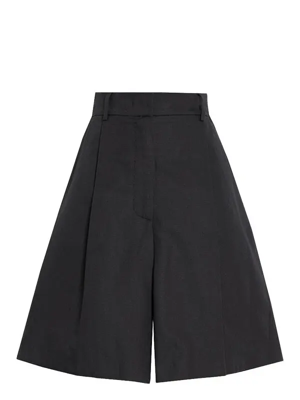 Max Mara Ecuba Pleated Cotton And Linen-blend Shorts - Black