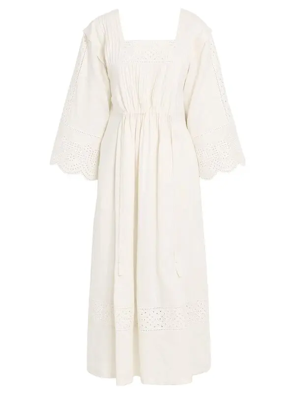 Max Mara Luglio Broderie Anglaise-trimmed Linen Midi Dress - Ecru