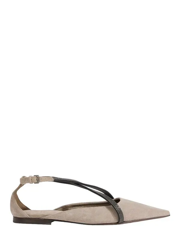Brunello Cucinelli Bead-embellished Suede Flats - Stone