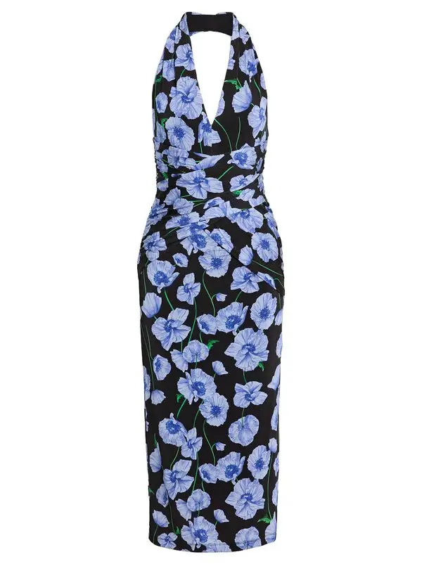 Carolina Herrera Floral-print Stretch-jersey Halterneck Midi Dress - Black