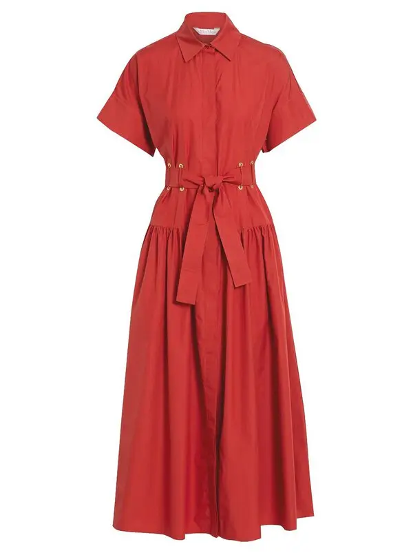 Max Mara Agoraio Belted Cotton-poplin Midi Shirt Dress - Brick