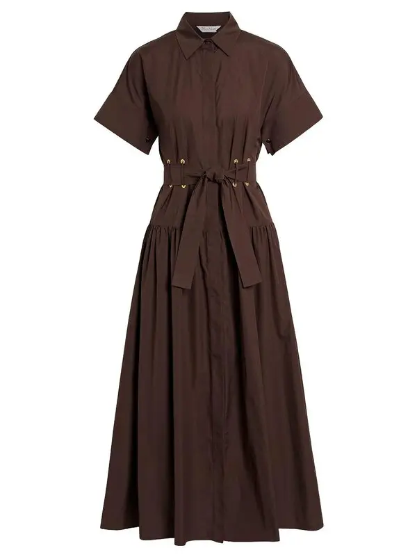 Max Mara Agoraio Belted Cotton-poplin Midi Shirt Dress - Dark Brown