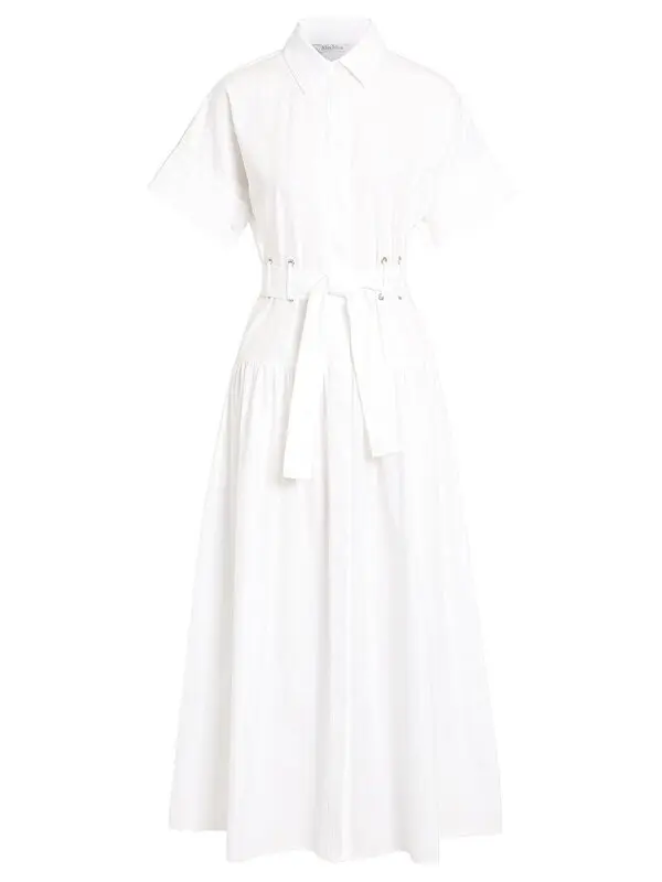 Max Mara Agoraio Belted Cotton-poplin Midi Shirt Dress - White