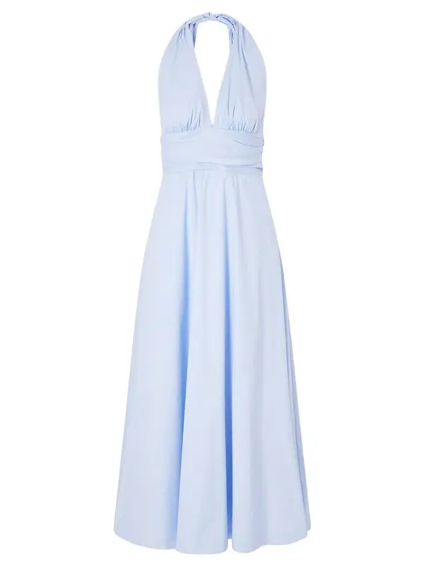 Bernadette Marilyn Organic Cotton-blend Poplin Halterneck Maxi Dress - Blue