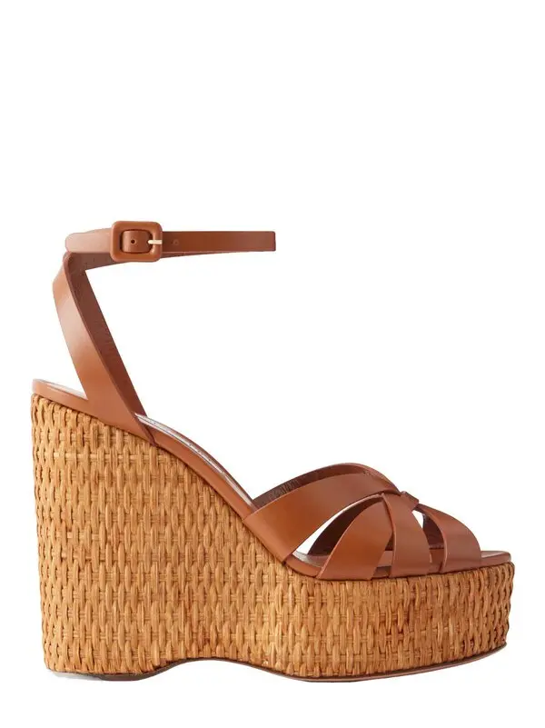 AQUAZZURA Copacabana 130 Leather Platform Wedge Sandals - Brown
