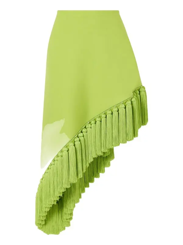 Alaïa Tasseled Asymmetric Wool-gabardine Midi Skirt - Green