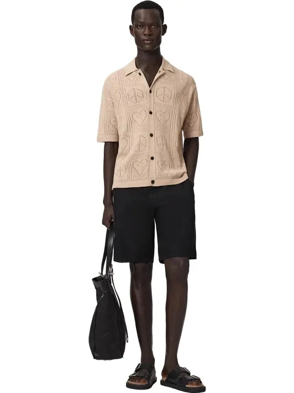 ALLSAINTS Arktx Open Stitch Jacquard Cardigan - Sand Taupe