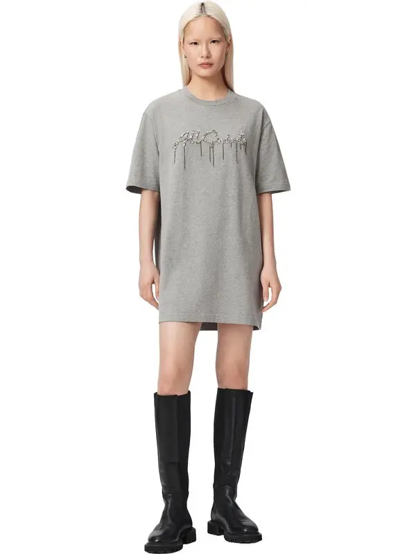ALLSAINTS Chain Embellished T-shirt Mini Dress - Grey