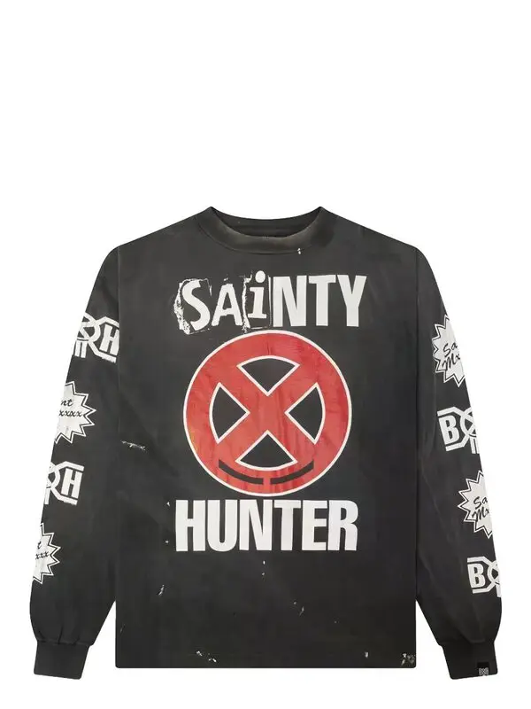 SAINT MXXXXXX Graphic-print Long-sleeved T-shirt - Black