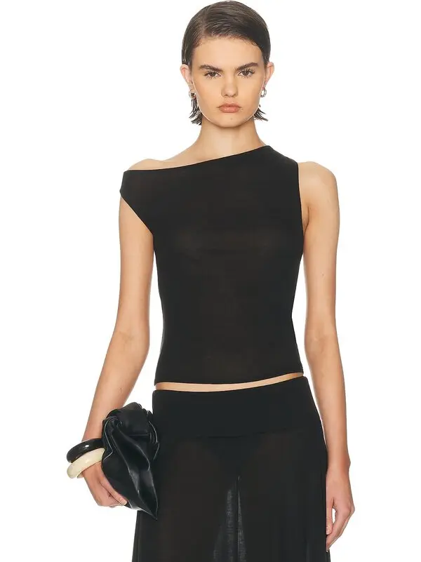 ST. AGNI Fine Jersey Asymmetrical Top - Black