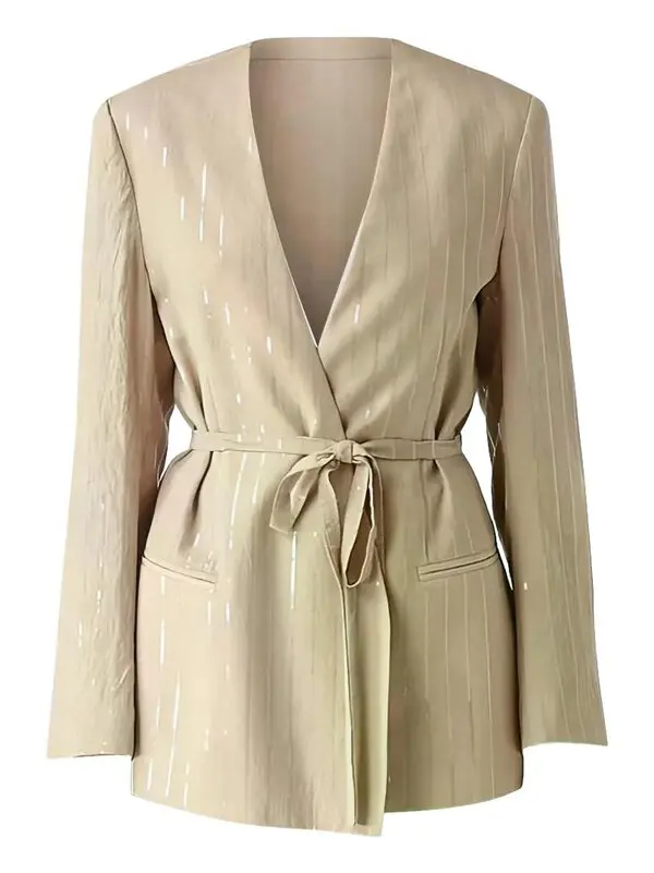 MEIMEIJ Belted V-neck Jacket - Neutrals