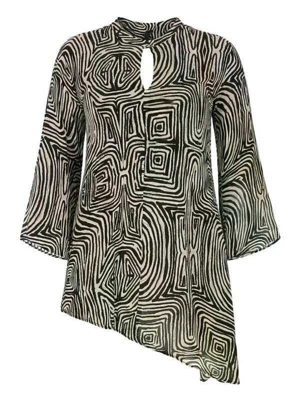 ELENA MIRO` Keyhole Geometric-print Blouse - Black