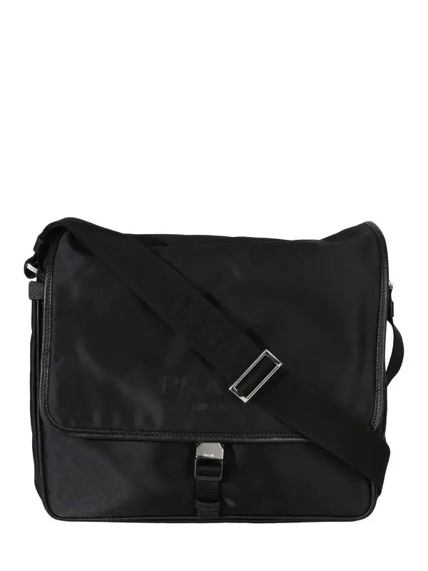 Prada Nylon Saffiano Logo Buckle Messenger Bag - Black