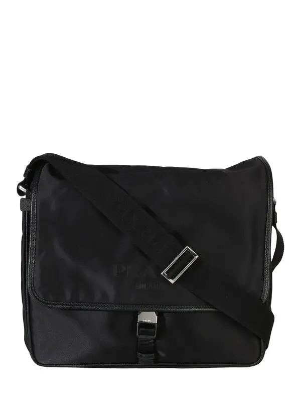 Prada Nylon Saffiano Logo Buckle Messenger Bag - Black