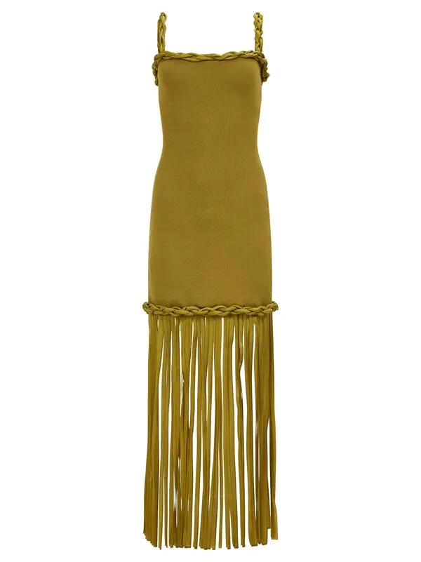 Aje Ribiona Knitted Midi Dress - Olive