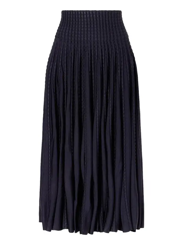 Alaïa Textured Knitted A-line Midi Skirt - Blue