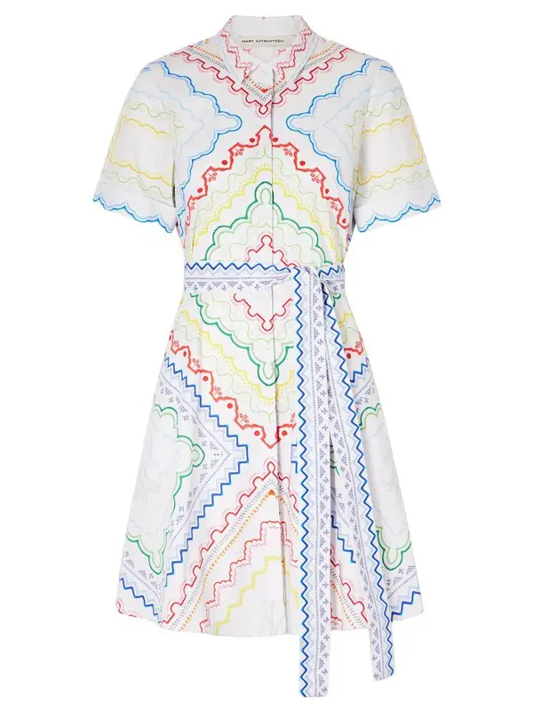 MARY KATRANTZOU Belted Printed Cotton-blend Midi Shirt Dress - Multi