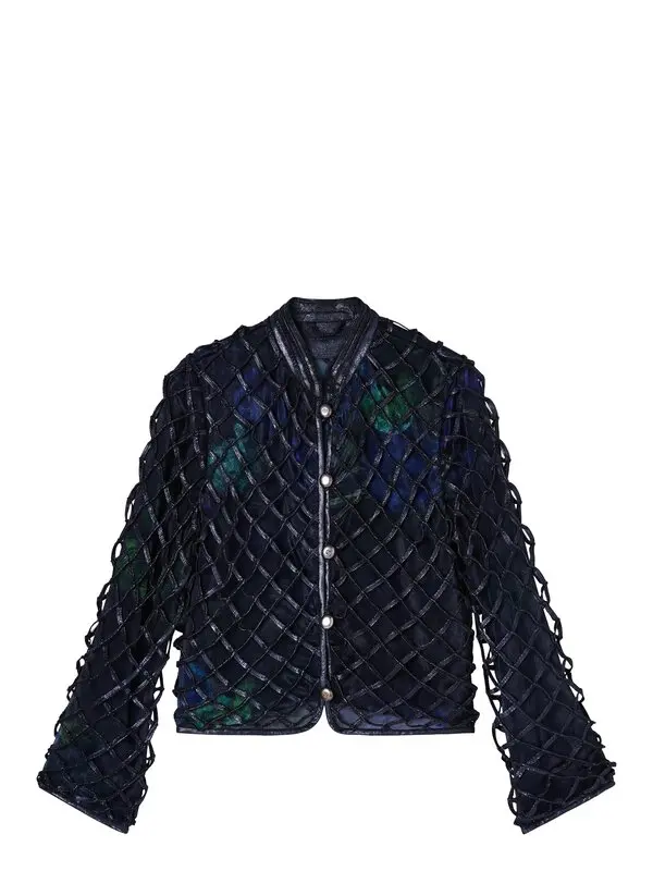 Giorgio Armani Iridescent Nappa Leather And Printed Silk Jacket - Green