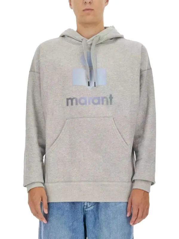 MARANT Logo-detail Hoodie - Grey