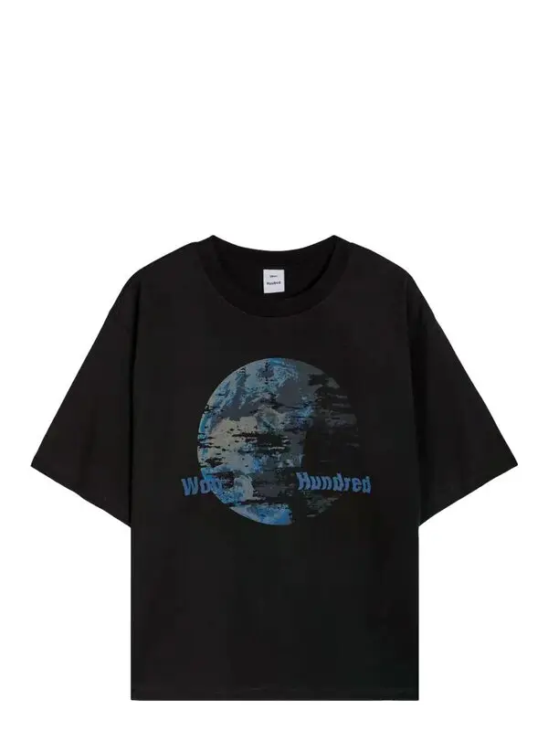 WON HUNDRED Hundred Houston Globe Printed Cotton T-shirt - Black