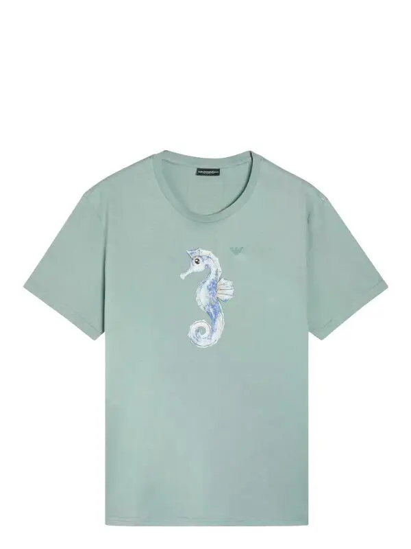 Emporio Armani Seahorse-embroidered T-shirt - Blue