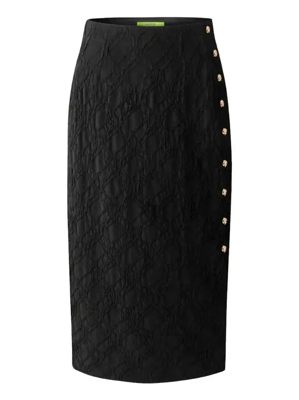 Shanghai Tang Textured Skirt With Button Detailing - Black